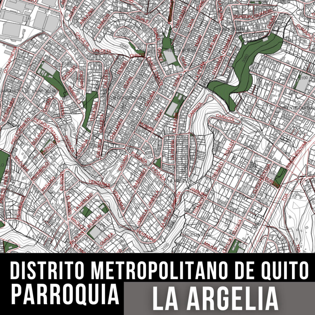 MAPA PREDIAL PARROQUIA LA ARGELIA DM QUITO + CURVAS DE NIVEL ...