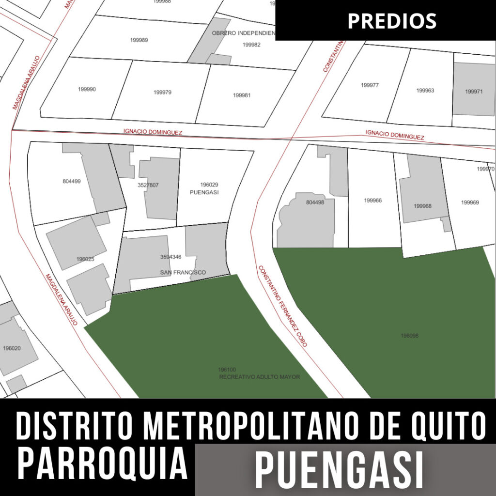 MAPA PREDIAL PARROQUIA PUENGASI DM QUITO + CURVAS DE NIVEL ...