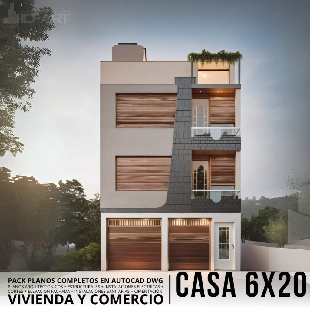 DESCARGA CASA 120m2 (6m x 20m) PLANOS COMPLETOS EN AUTOCAD DWG VIVIENDA ...