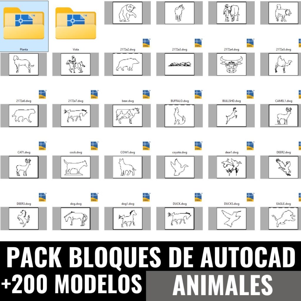 PACK +200 ANIMALES BLOQUES DE AUTOCAD EN FORMATO .DWG - ARQUITECTURA ID-ART